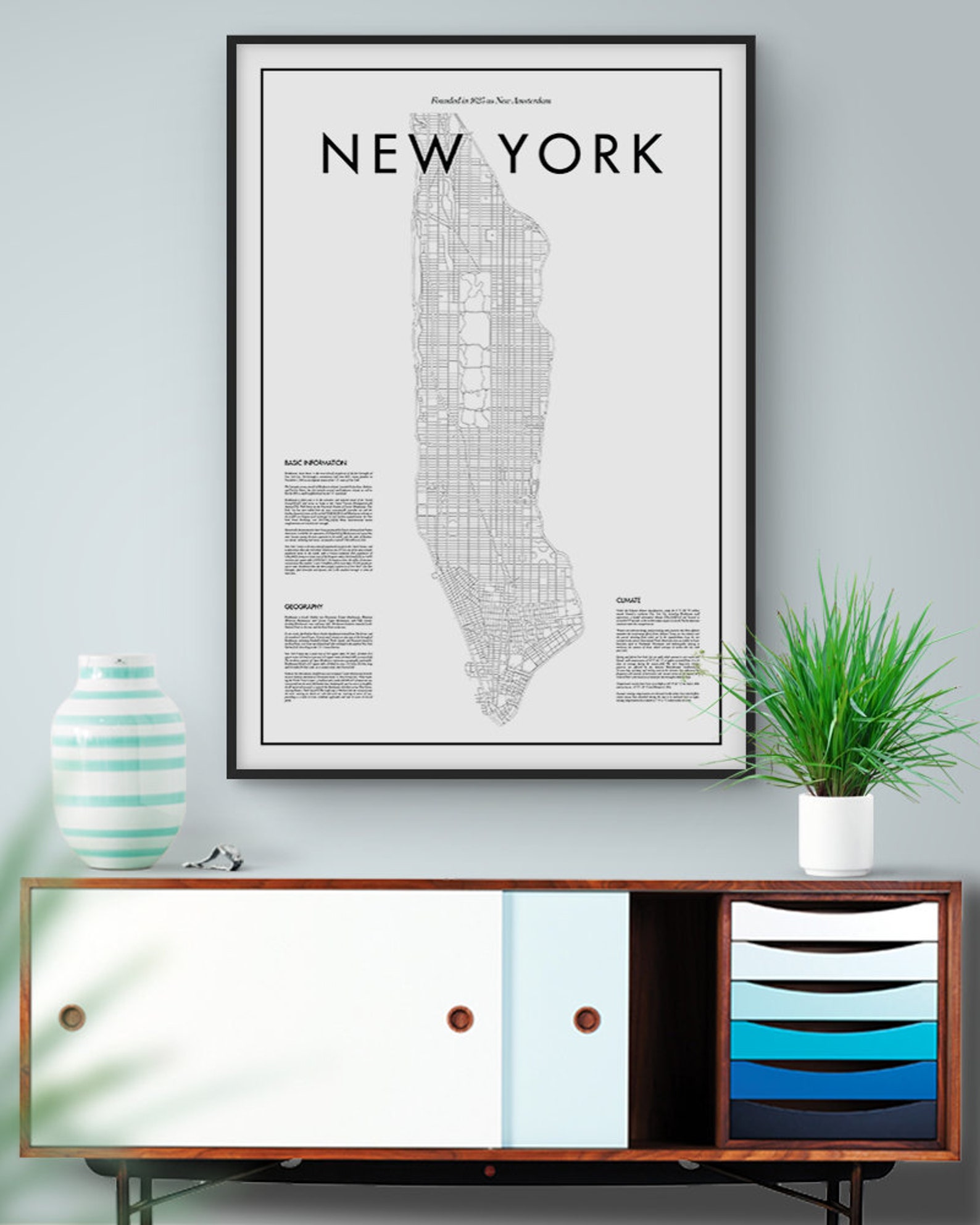 New York Map Print Printable New York Map Poster Digital | Etsy