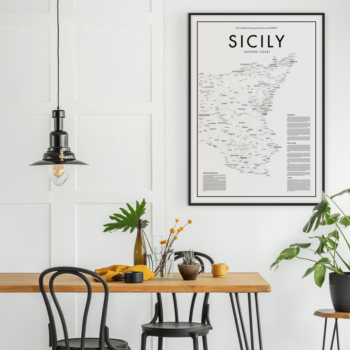 Sicily East Coast Map Poster Sicilia Map Print Italian | Etsy
