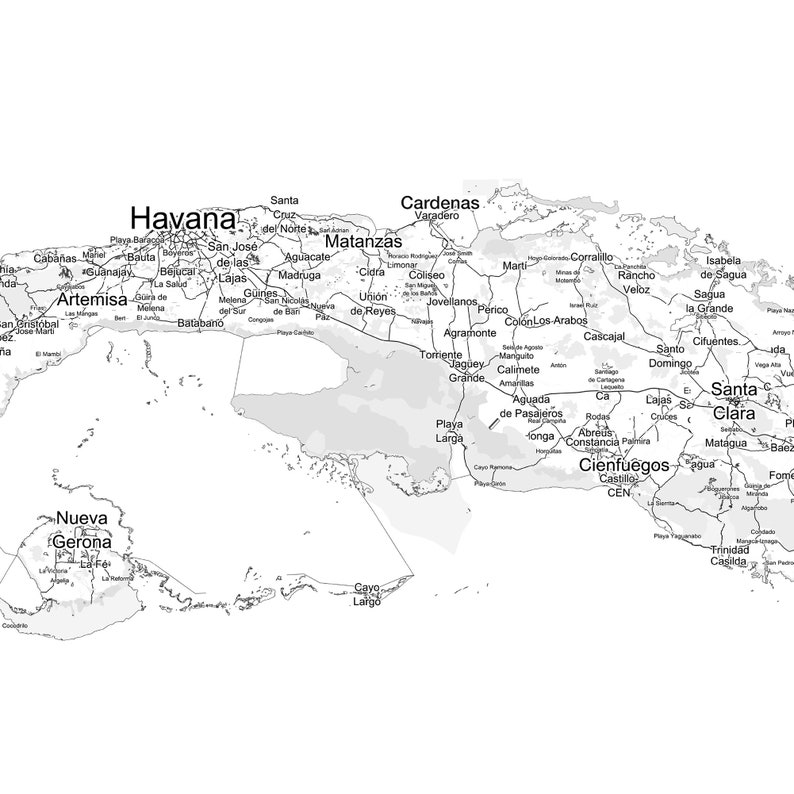 Cuba Map Poster Cuba Map Havana Map Black & White - Etsy