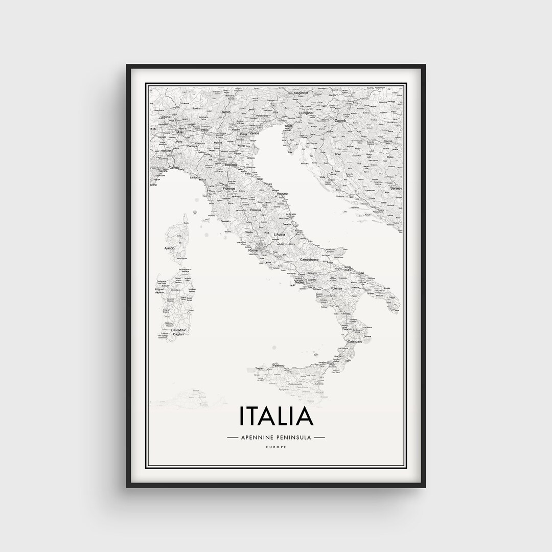 Italy Map Poster Italia Map Italian Peninsula Map Black & - Etsy Canada