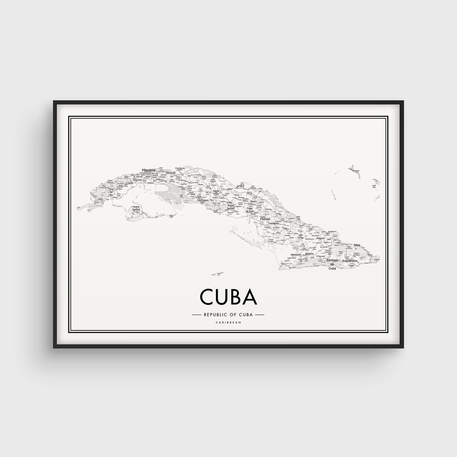 Cuba Map Poster Cuba Map Havana Map Black & White | Etsy