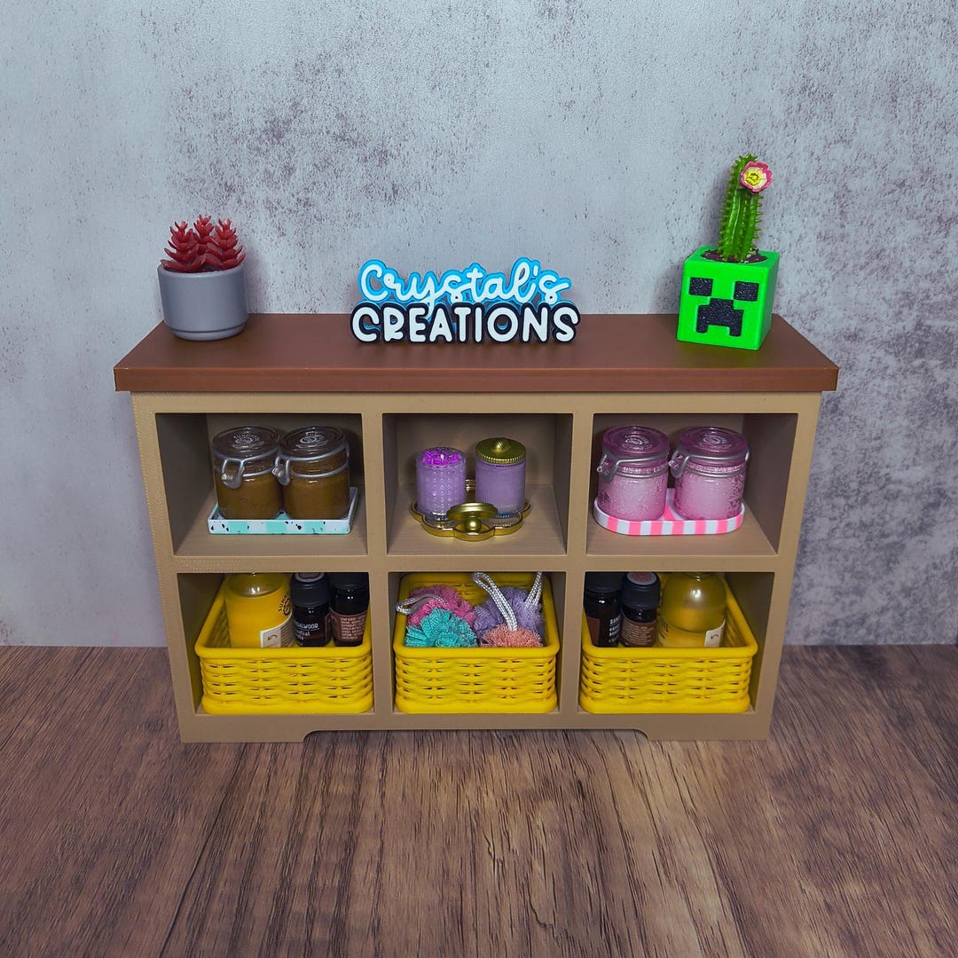 1:6 Console Table W/ Wicker Baskets | Mini Furniture | Miniverse ...