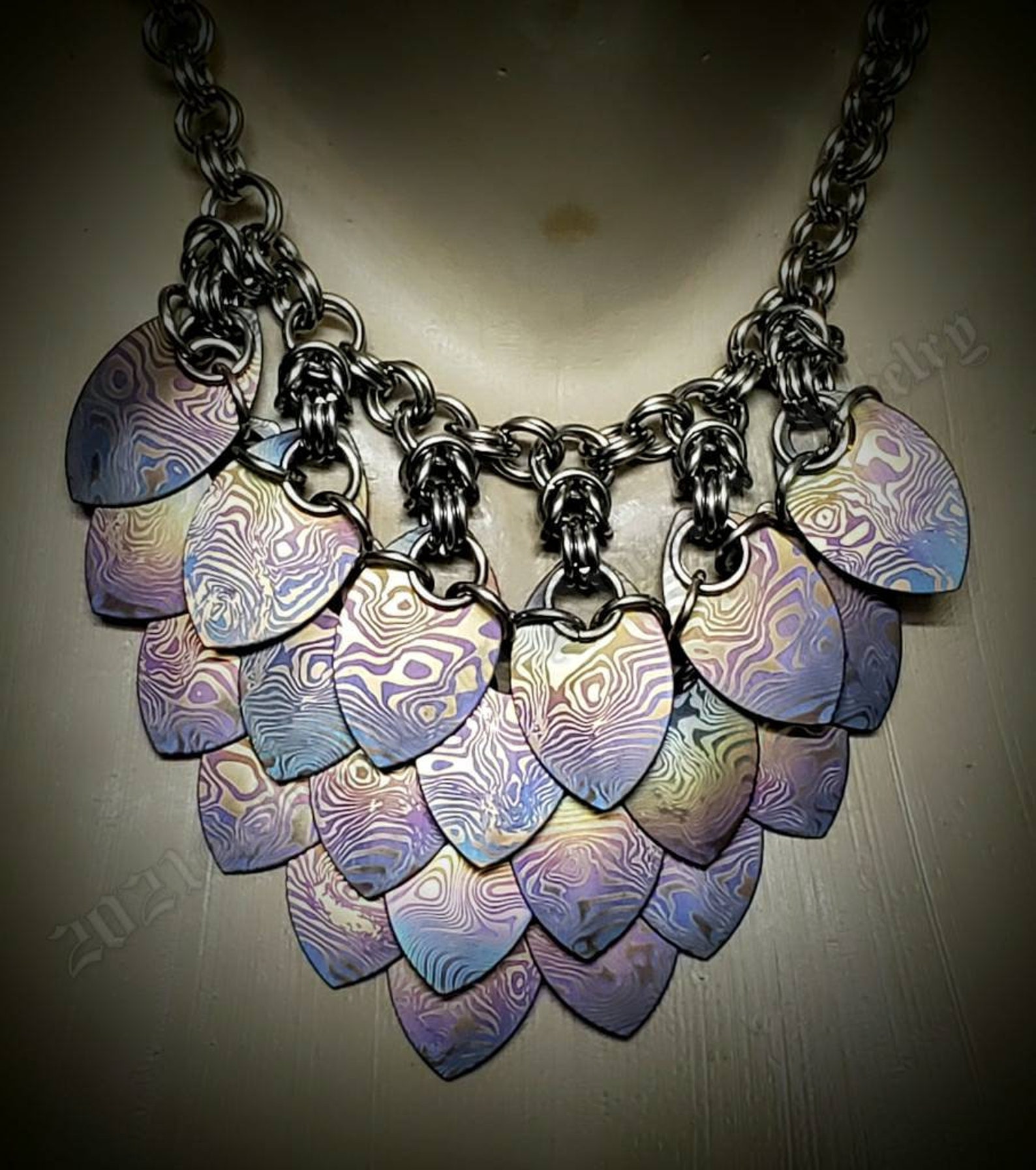 Laser Etched Titanium Scale and Chain Mail Necklace - Etsy