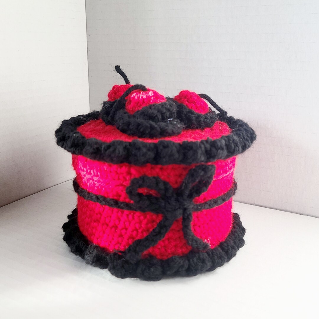 Crochet Cake Box, Black Cherry Cake Box, Cake Trinket Box, Cake Stash ...