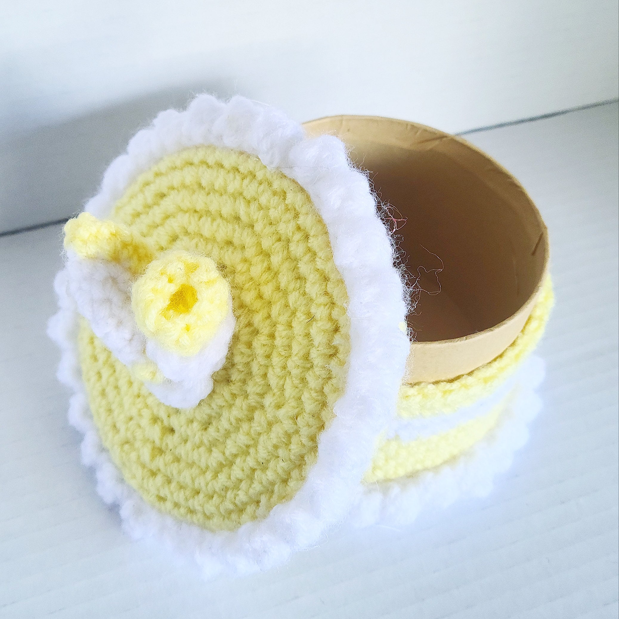 Crochet Cake Box, Lemon Cake Box, Cake Trinket Box, Cake Stash Box ...