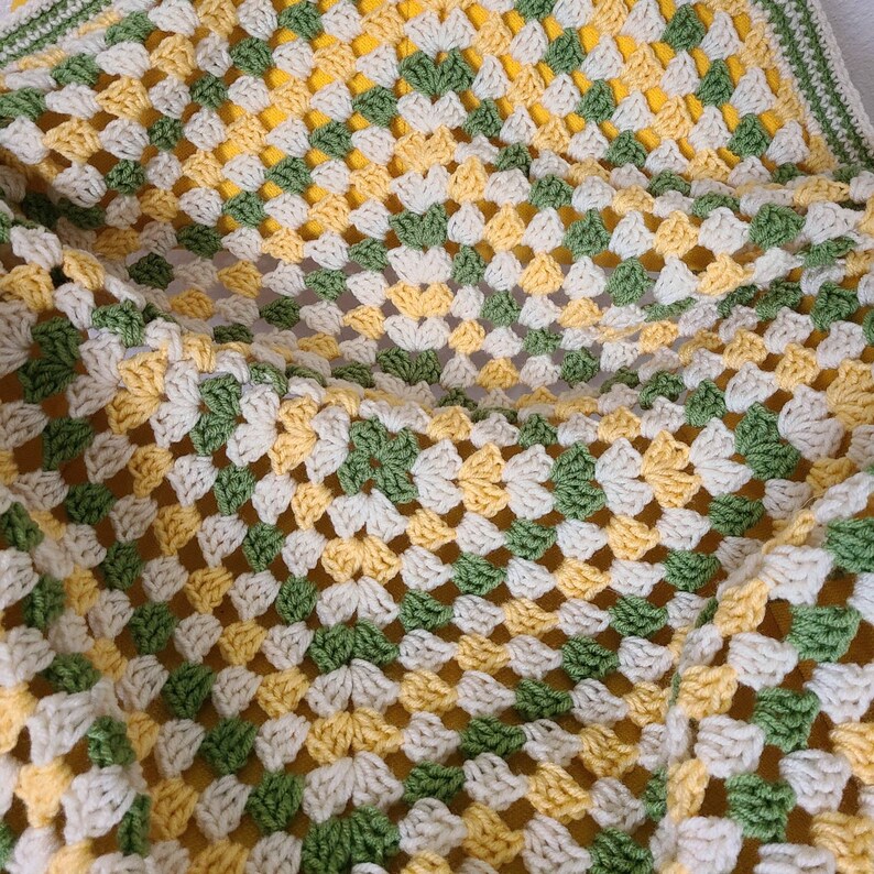 Neautral Crochet Blanket, Green and Yellow Throw - Etsy