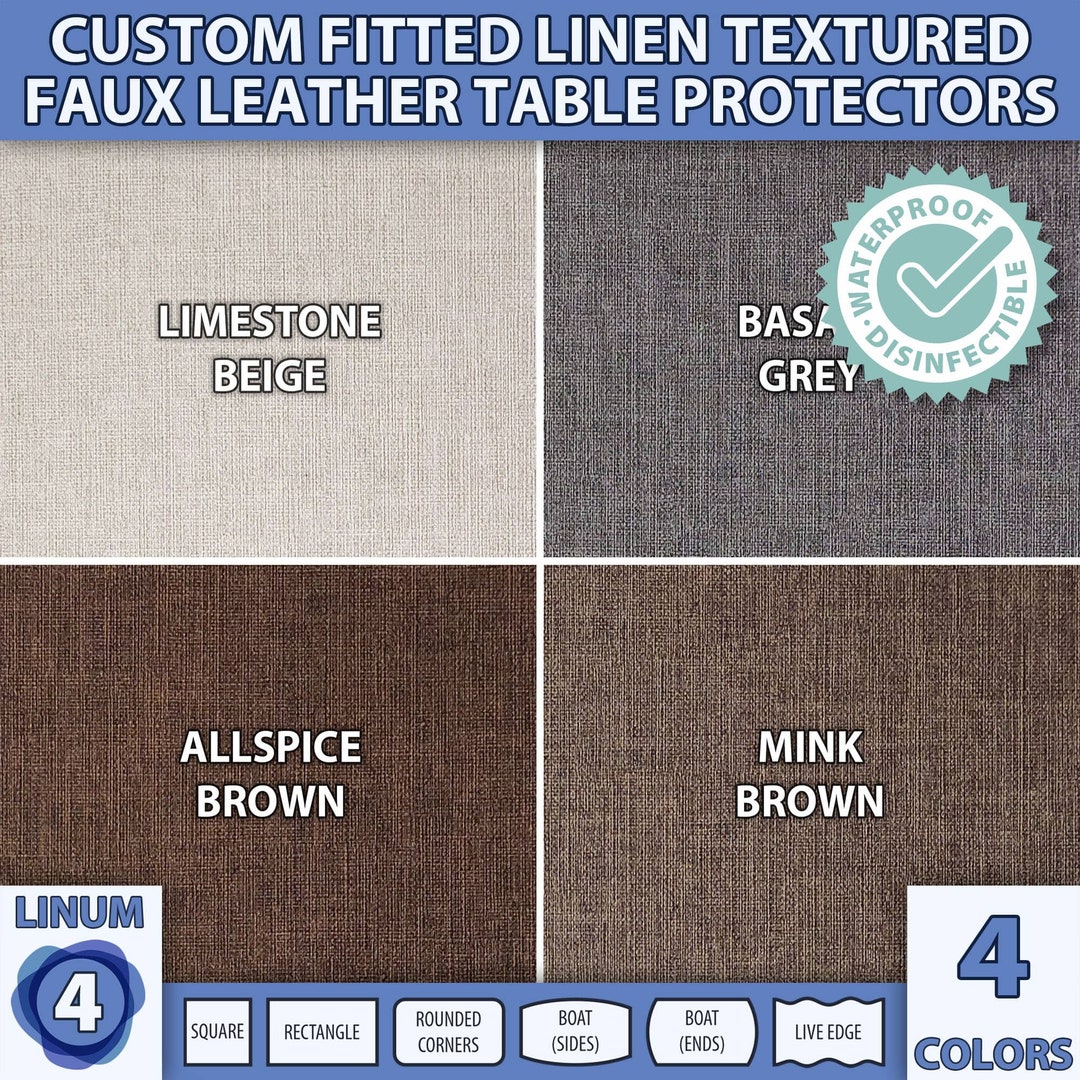 LINEN Texture Faux Leather Tablecloth LINUM Custom Fitted Rectangle ...