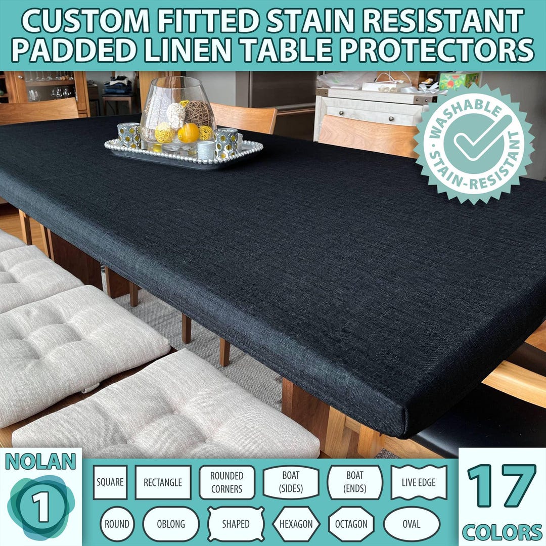 PADDED LINEN Tablecloth NOLAN Stain-resistant Custom Size Fitted ...