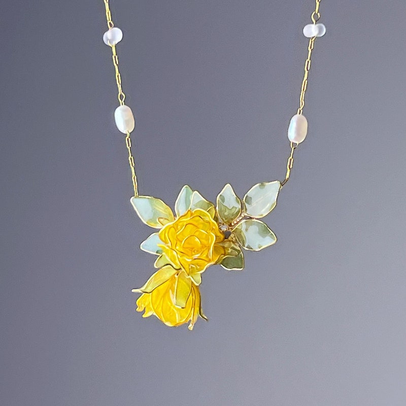 Yellow Rose Necklace - Etsy