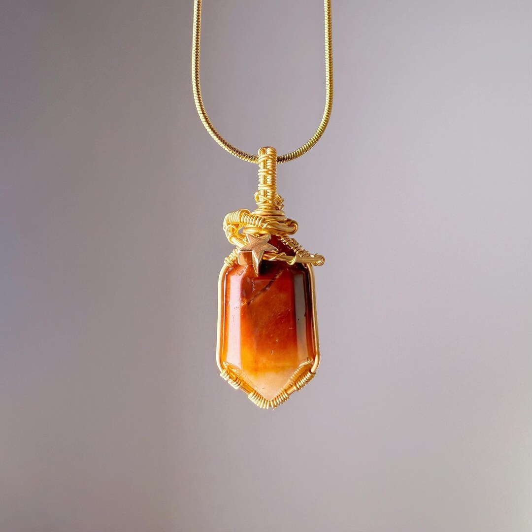 Handmade Natural Orange Rutilated Quartz Crystal Wire Wrapped Necklace ...