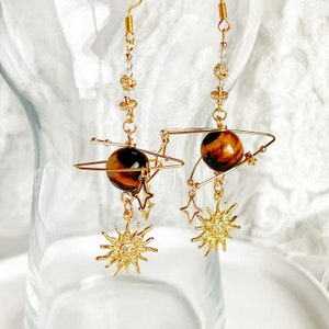 Tiger's Eye Jupiter Planet Earrings - Etsy
