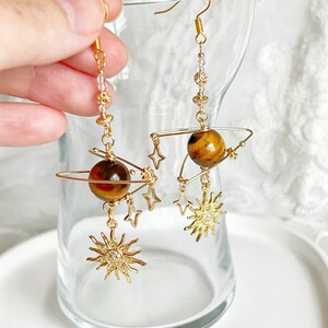Tiger's Eye Jupiter Planet Earrings - Etsy