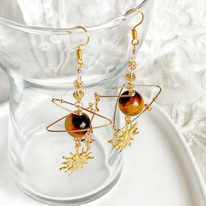 Tiger's Eye Jupiter Planet Earrings - Etsy