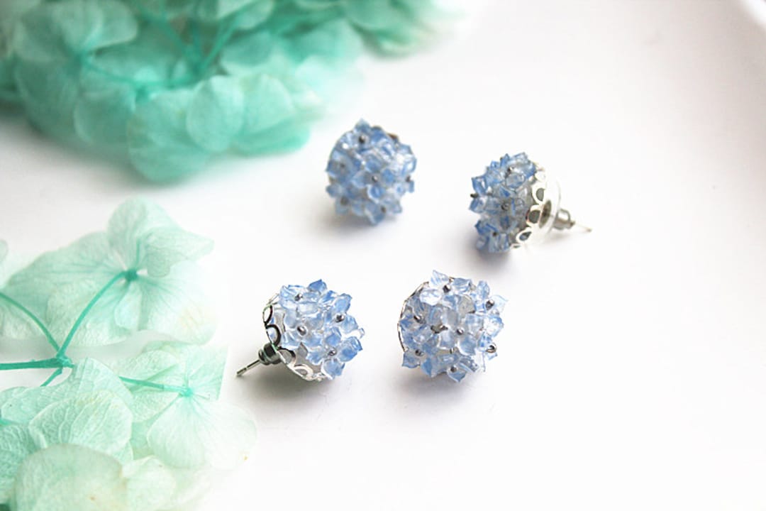 Handmade Blue Hydrangea Earrings With Sterling Silver Studs - Etsy