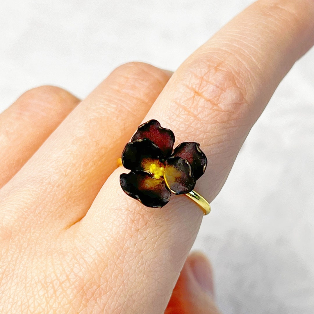 Handmade Spring Black Velvet Pansy Flower Ring - Etsy