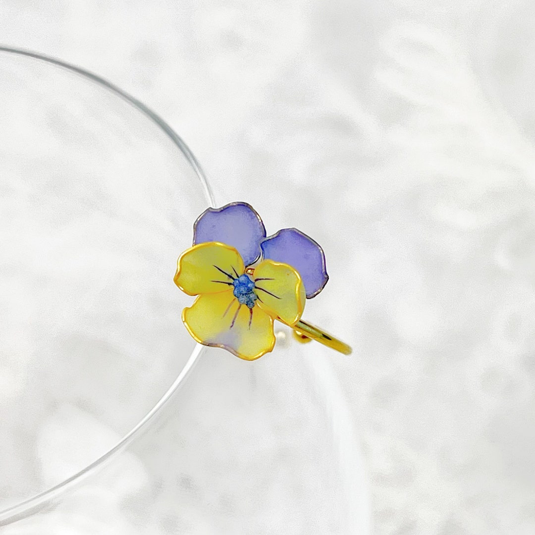Handmade Spring Purple and Yellow Pansy Flower Ring - Etsy
