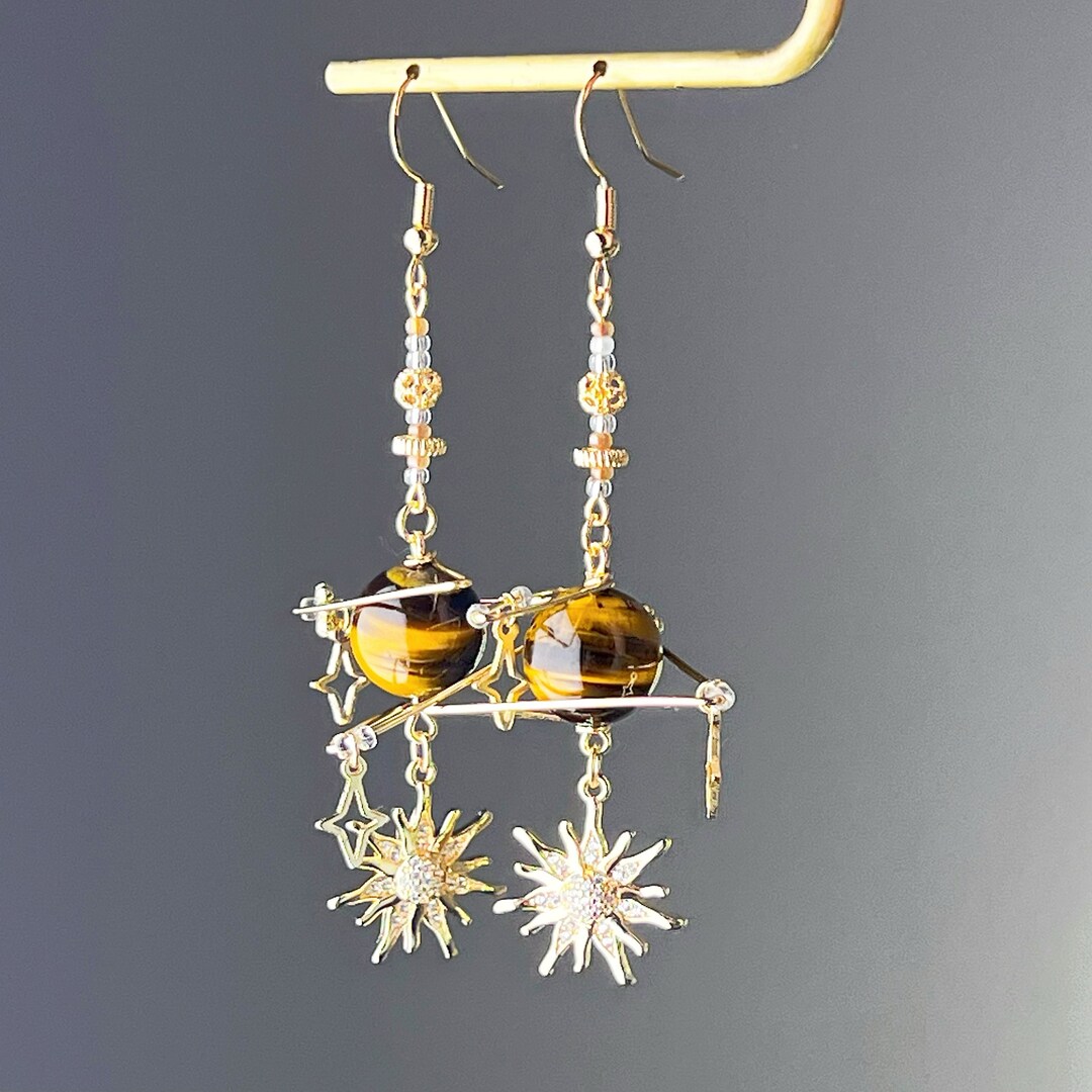 Tiger's Eye Jupiter Planet Earrings - Etsy