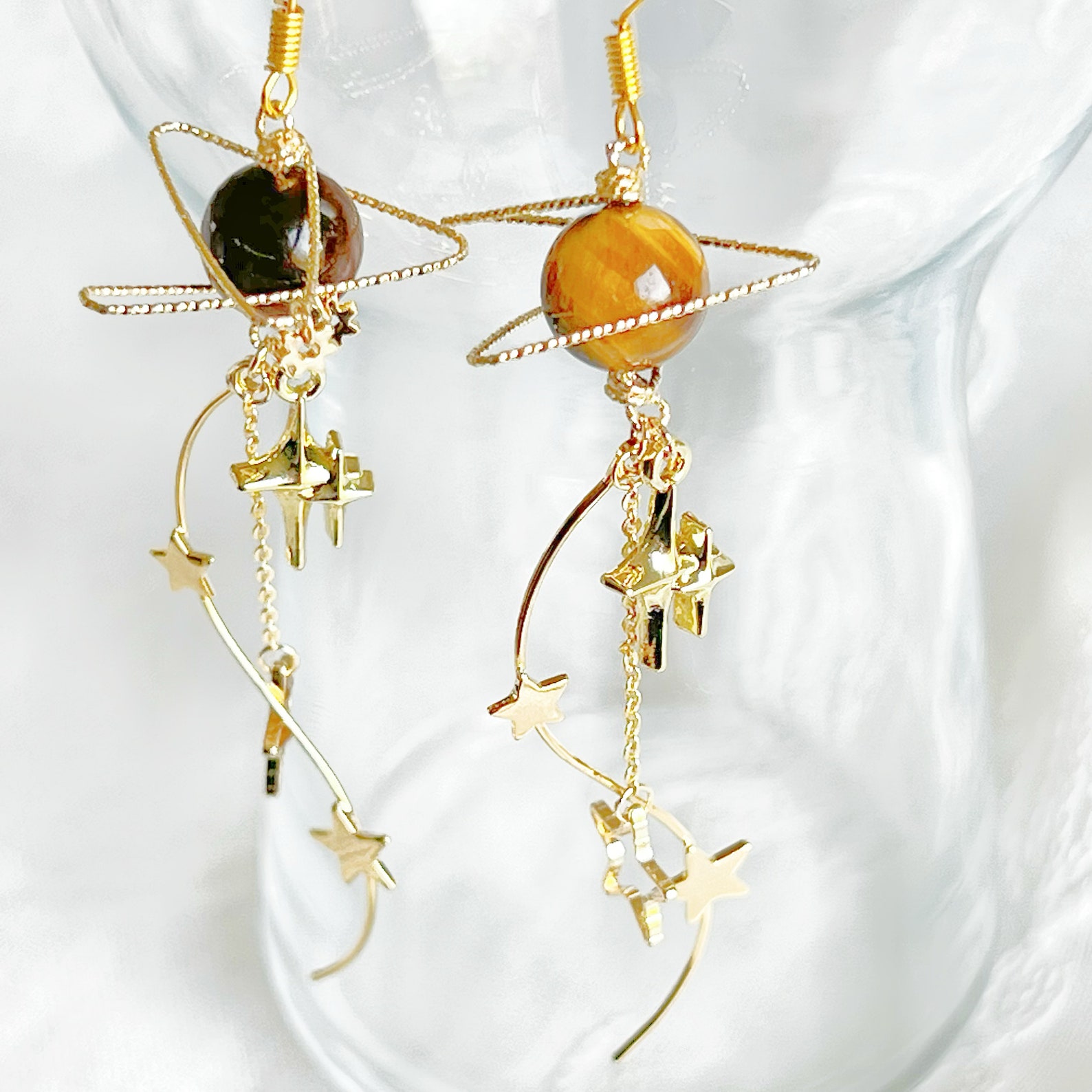Tiger's Eye Jupiter Planet and Milky Walk Earrings - Etsy