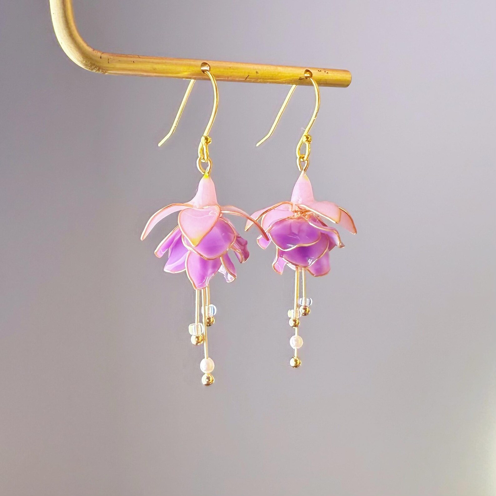 Pink and White Fuchsia Flower Earrings - Etsy
