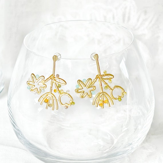 Mini Gemstones on Gold Wildflower Banquet Earrings - Etsy