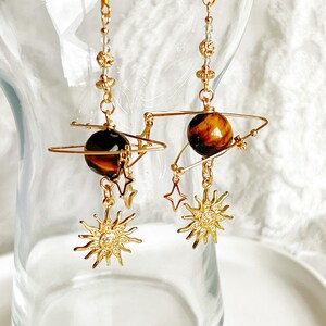 Tiger's Eye Jupiter Planet Earrings - Etsy