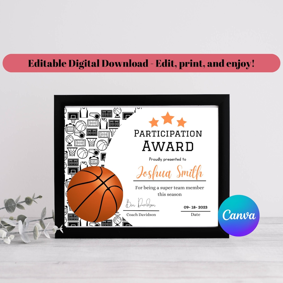 Editable Basketball Award Certificate: Sports Ceremony Template ...
