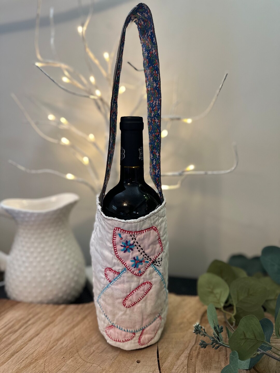 17” Upcycled Quilt Sun Bonnet Leather Modern Primitive Farmhouse Wine ...