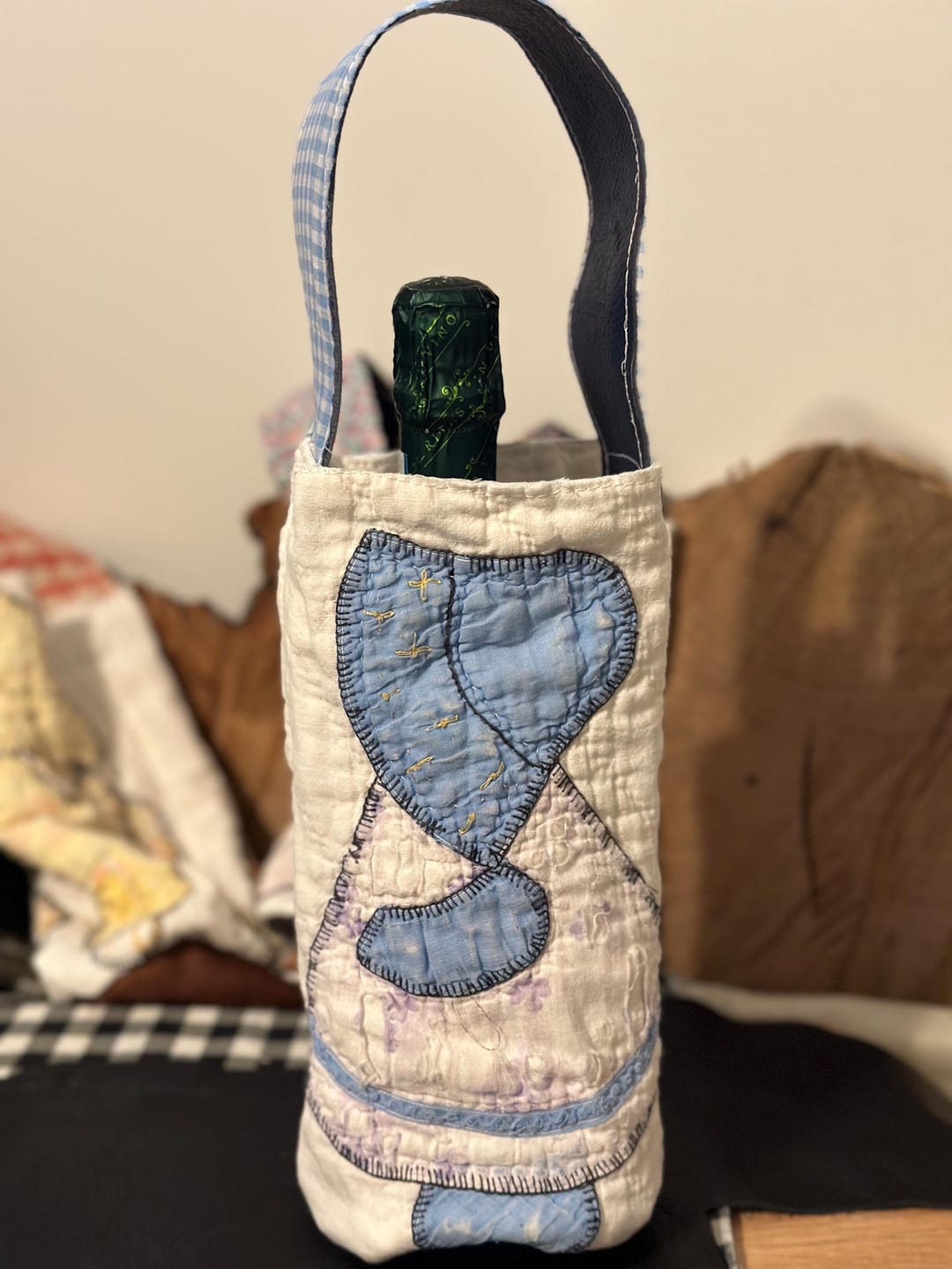 Upcycled Fabric Sun Bonnet Leather Modern Primitive Farmhouse Old Quilt ...