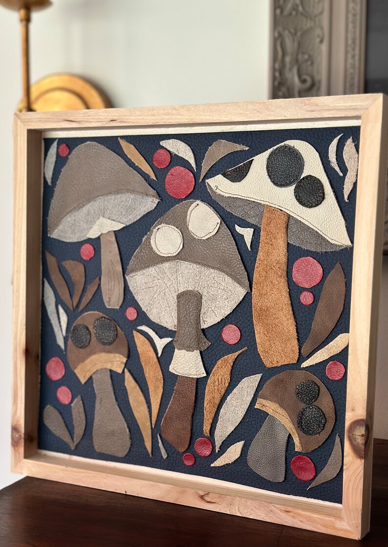 Handcrafted Boho Mushroom Art Collage on Leather Birchwood Box Cottage ...