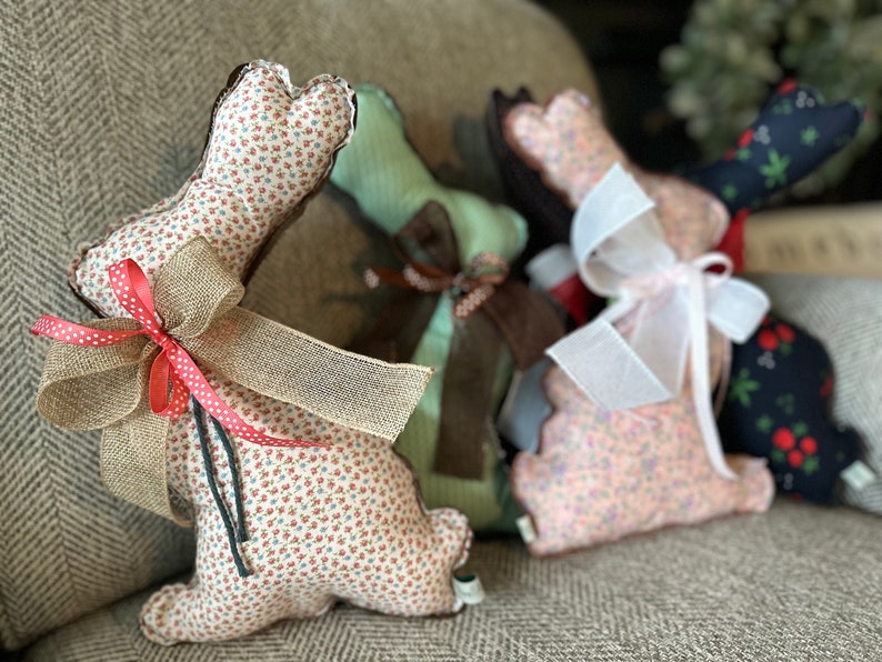 13 Large Rabbit Stuffy With Bow Vintage Fabric & Brown Italian Leather ...