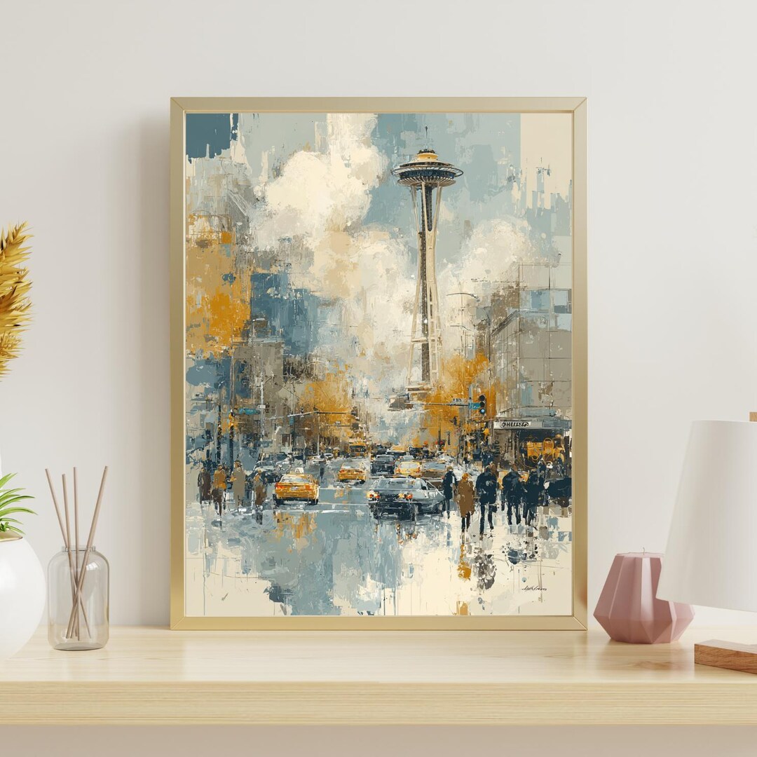 Seattle Space Needle Wall Art Print – Abstract Urban Cityscape With ...