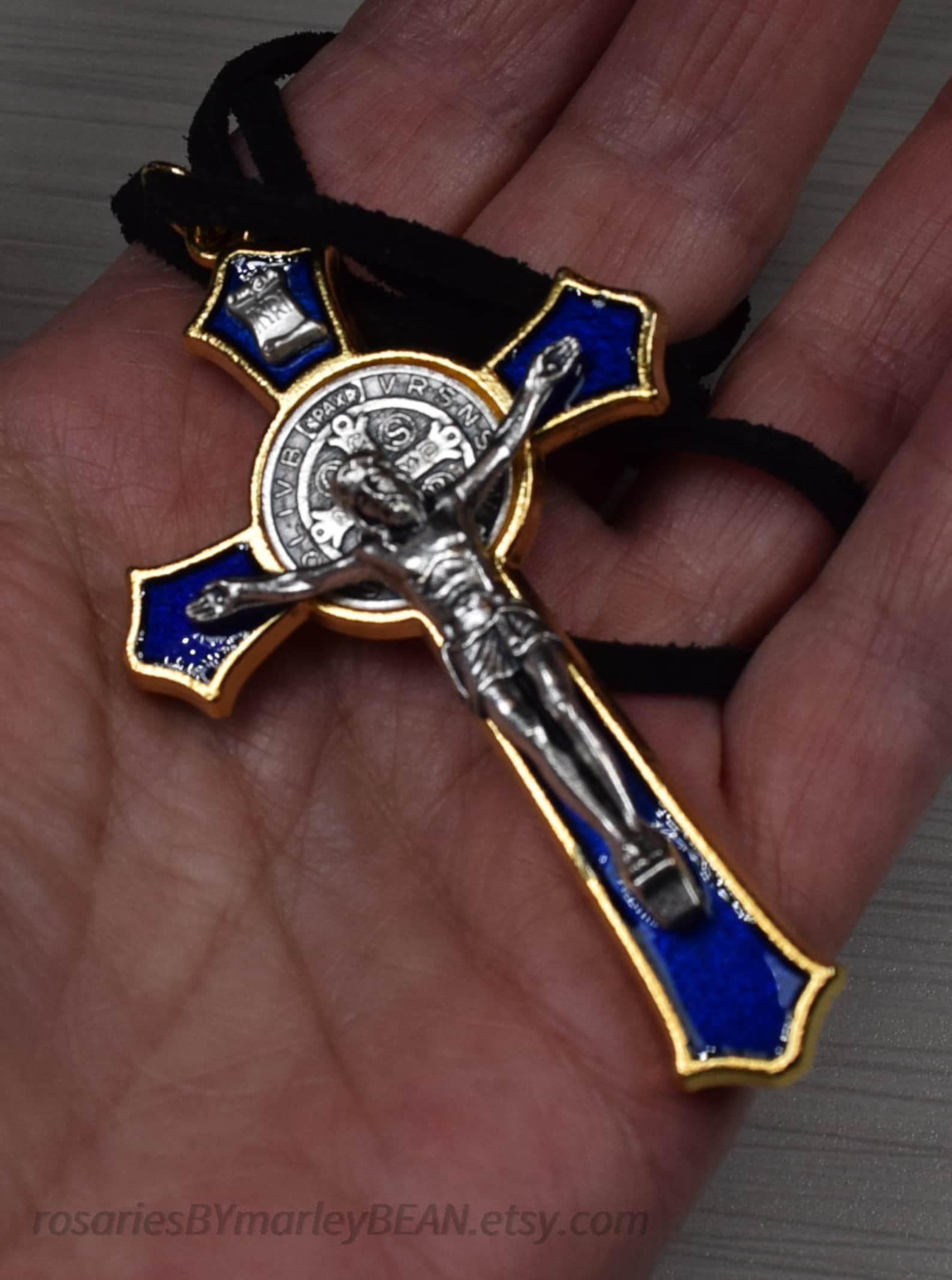 St Benedict Blue Enamel Flared ITALIAN Made Crucifix Double - Etsy
