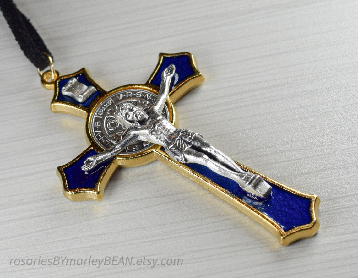 St Benedict Blue Enamel Flared ITALIAN Made Crucifix Double - Etsy