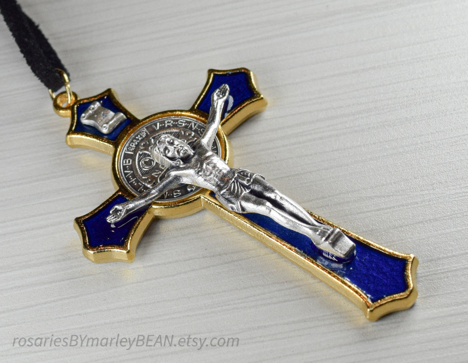 St Benedict Blue Enamel Flared ITALIAN Made Crucifix Double - Etsy