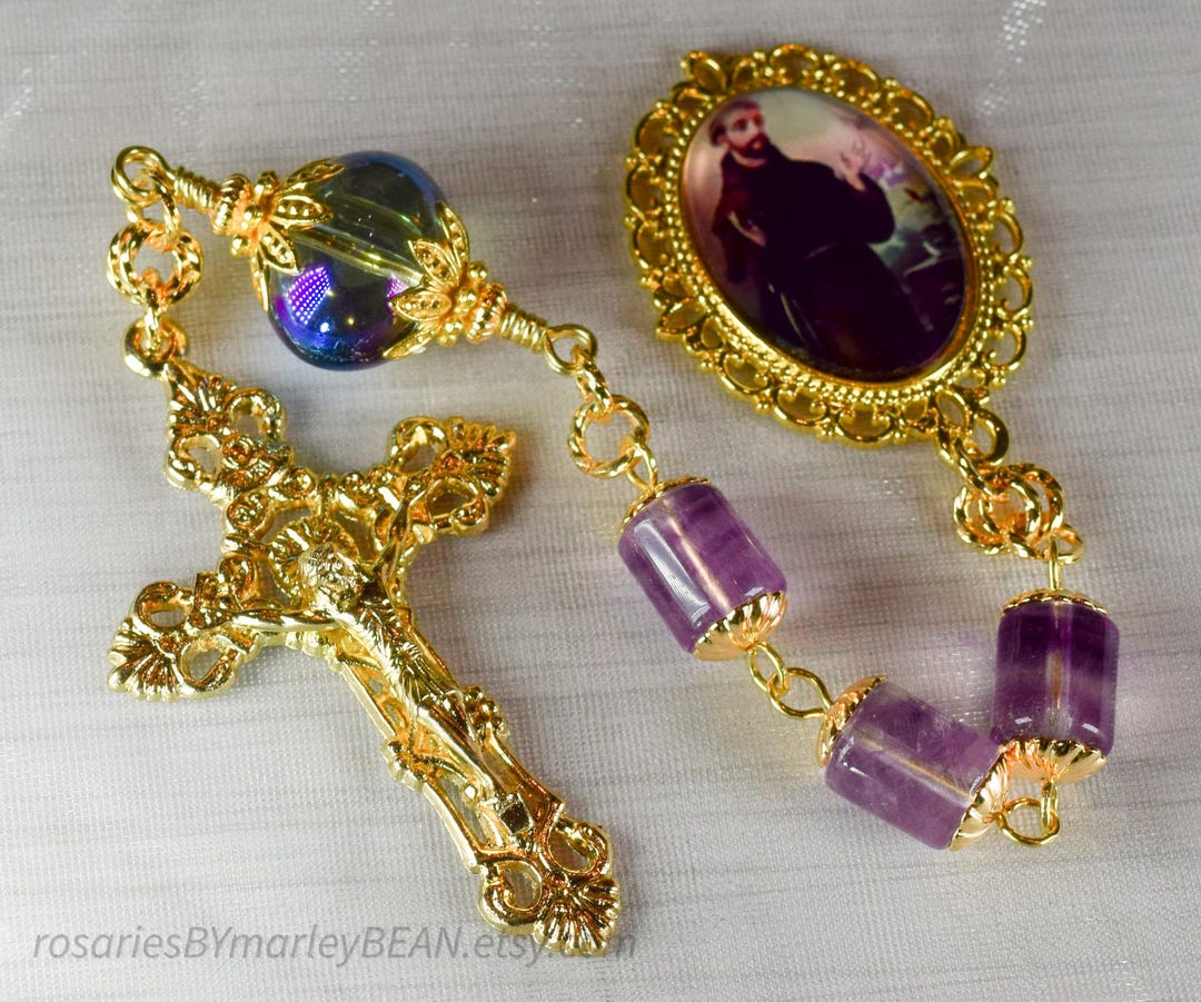 Saint Francis Assisi Chaplet Italy Stamped Crucifix 3 Fluorite Hail ...