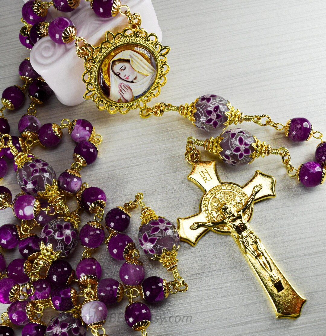 Rosary Purple Cracked Agate Handmade Catholic Rosary Color Blessed ...
