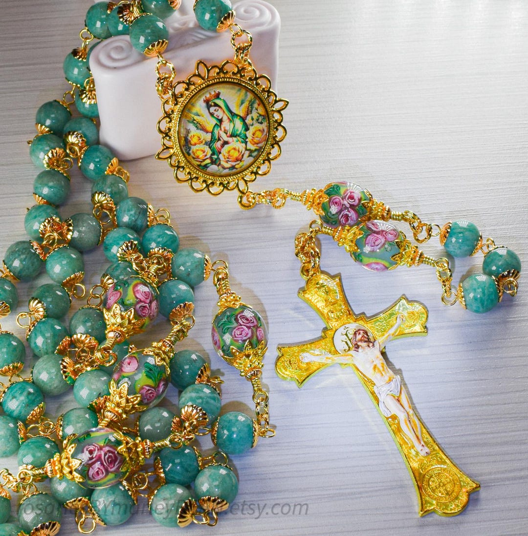 Heirloom Handmade Rosary Amazonite Grade AAA Hail Mary Beads Handmade ...