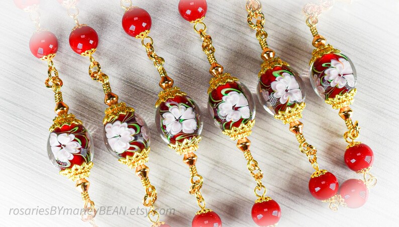 Handmade Catholic Rosary: Red Ceramic Beads, St Benedict Crucifix - Etsy