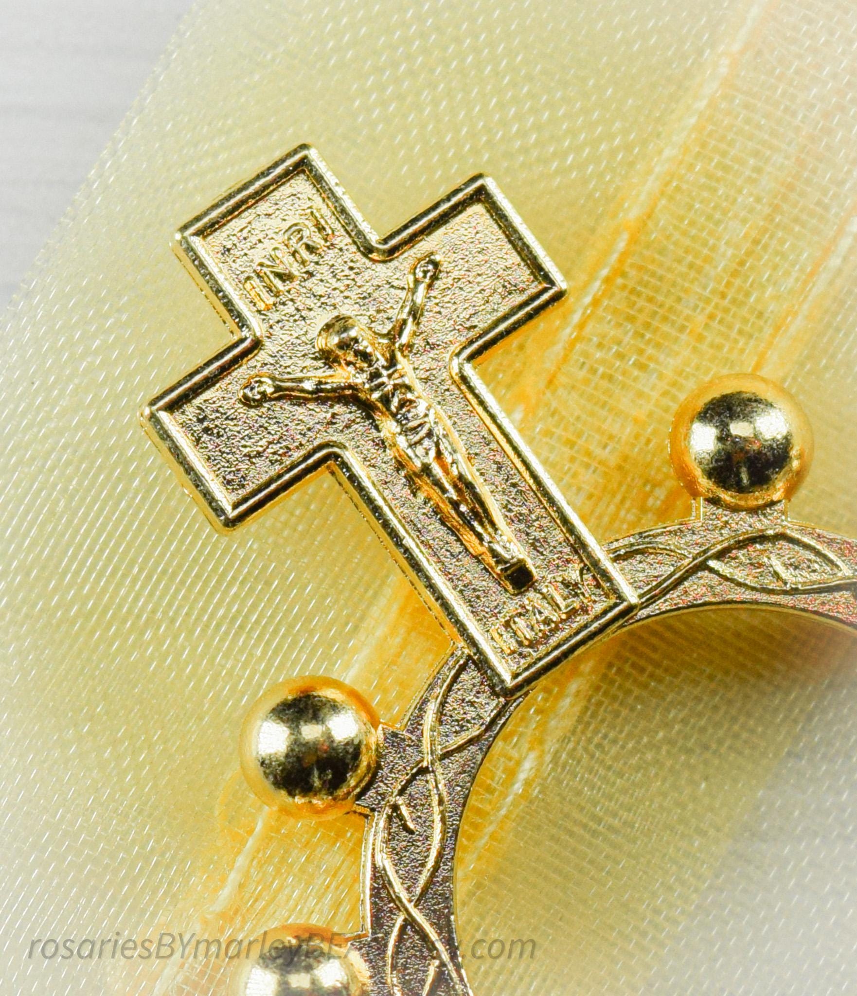 One Decade Finger Rosary Ring Stamped ITALY Crucifix Our Father Station ...