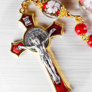 Handmade Catholic Rosary: Red Ceramic Beads, St Benedict Crucifix - Etsy