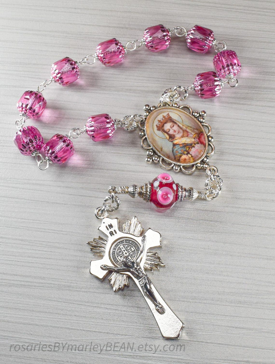 Queen of Roses Chaplet: Pink Czech Glass, St Benedict Crucifix - Etsy