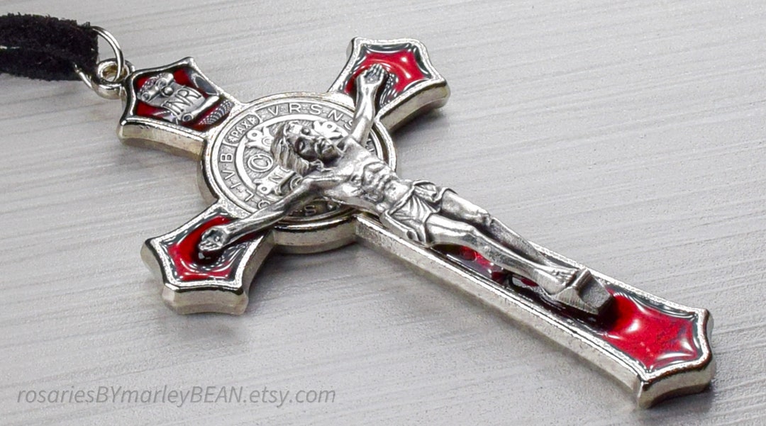 St Benedict Red Enamel Flared ITALIAN Made Crucifix Double Sided St ...