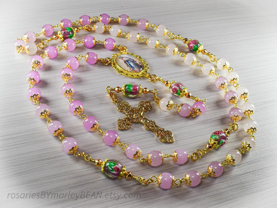 Pink Ombre Glass Catholic Rosary, Lampwork Rose Paters, Italian ...