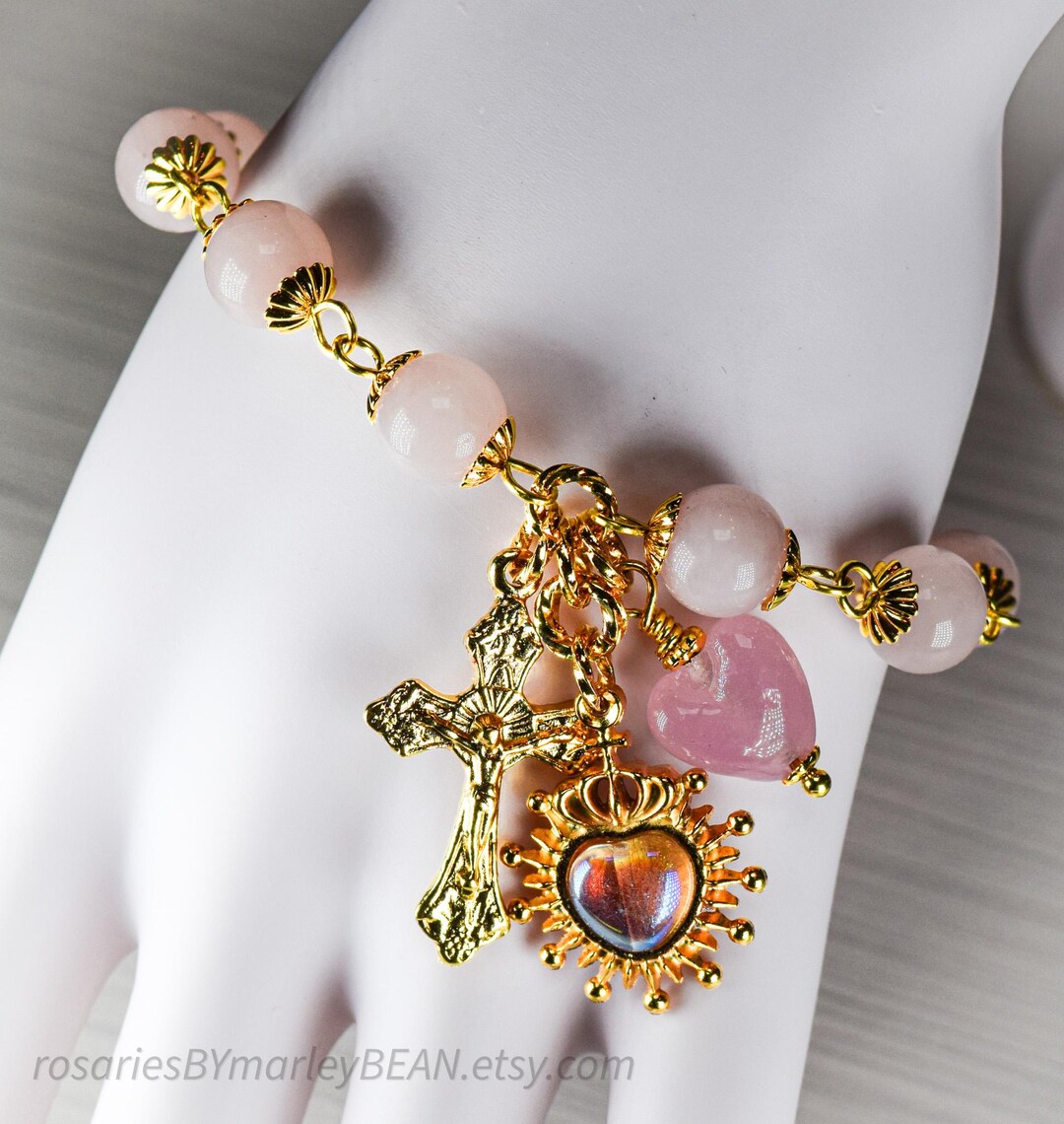 Chaplet Bracelet One Decade Style Rose Quartz Beads With Handmade Lamp ...