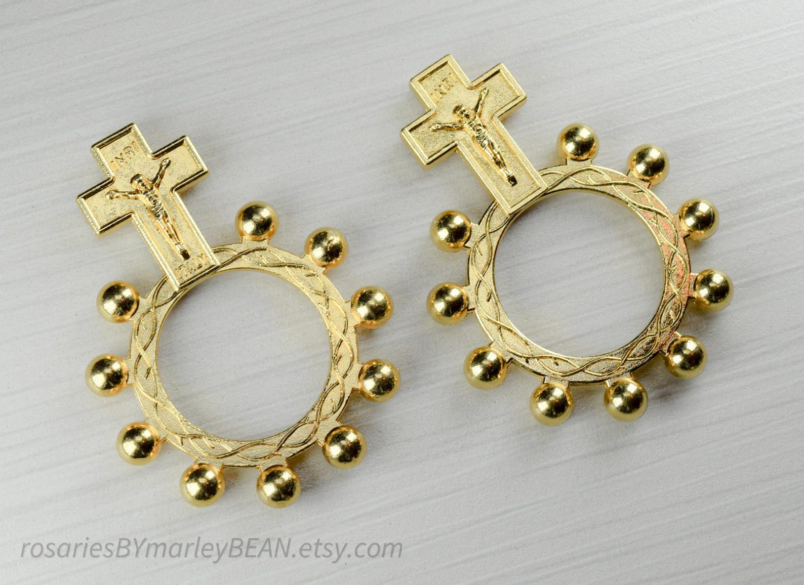 One Decade Finger Rosary Ring Stamped ITALY Crucifix Our Father Station ...