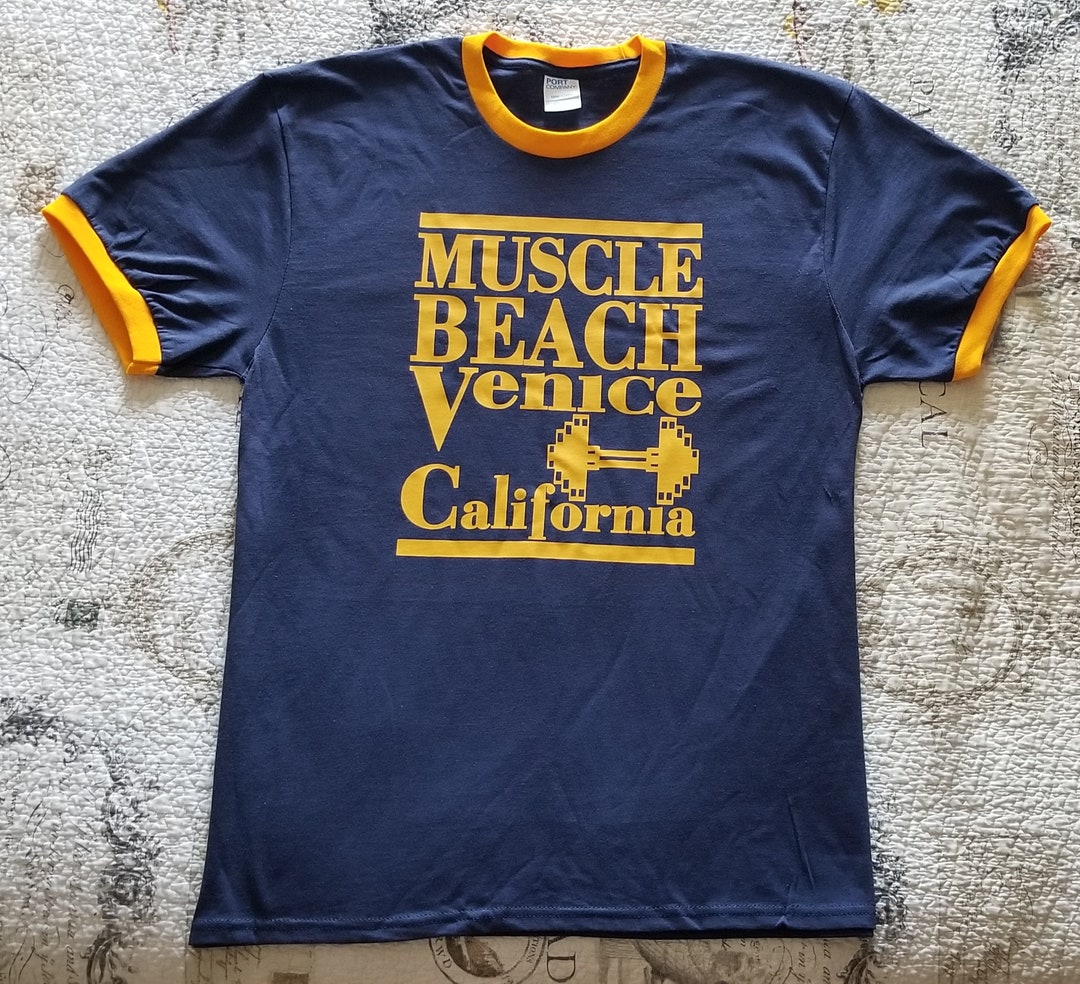 Muscle Beach Venice California Navy Blue / Gold Old School Bodybuilding ...
