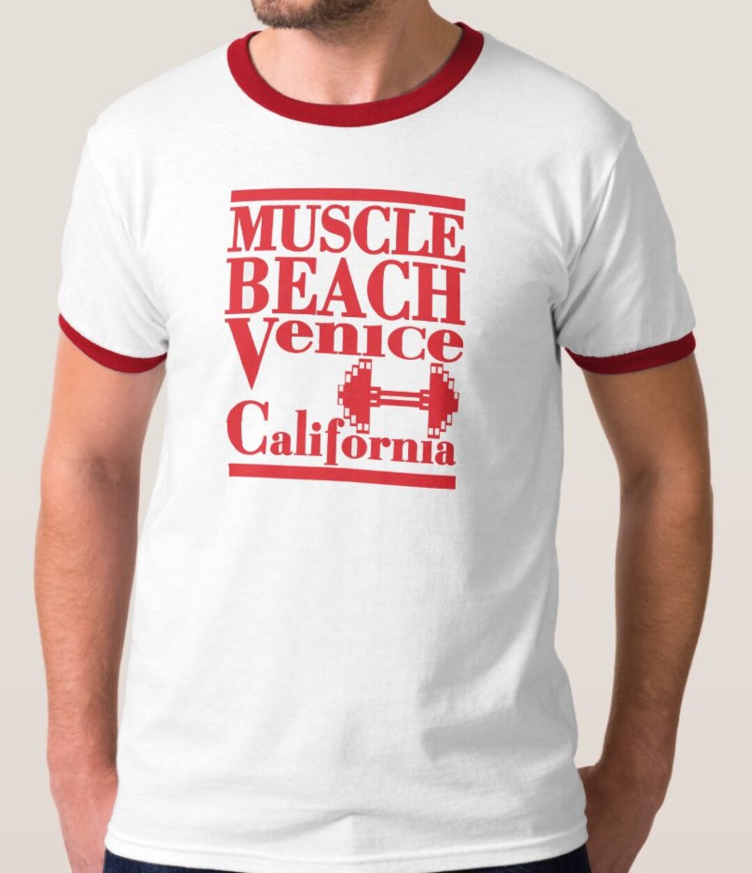 Muscle Beach Venice California White / Red Old School Bodybuilding ...