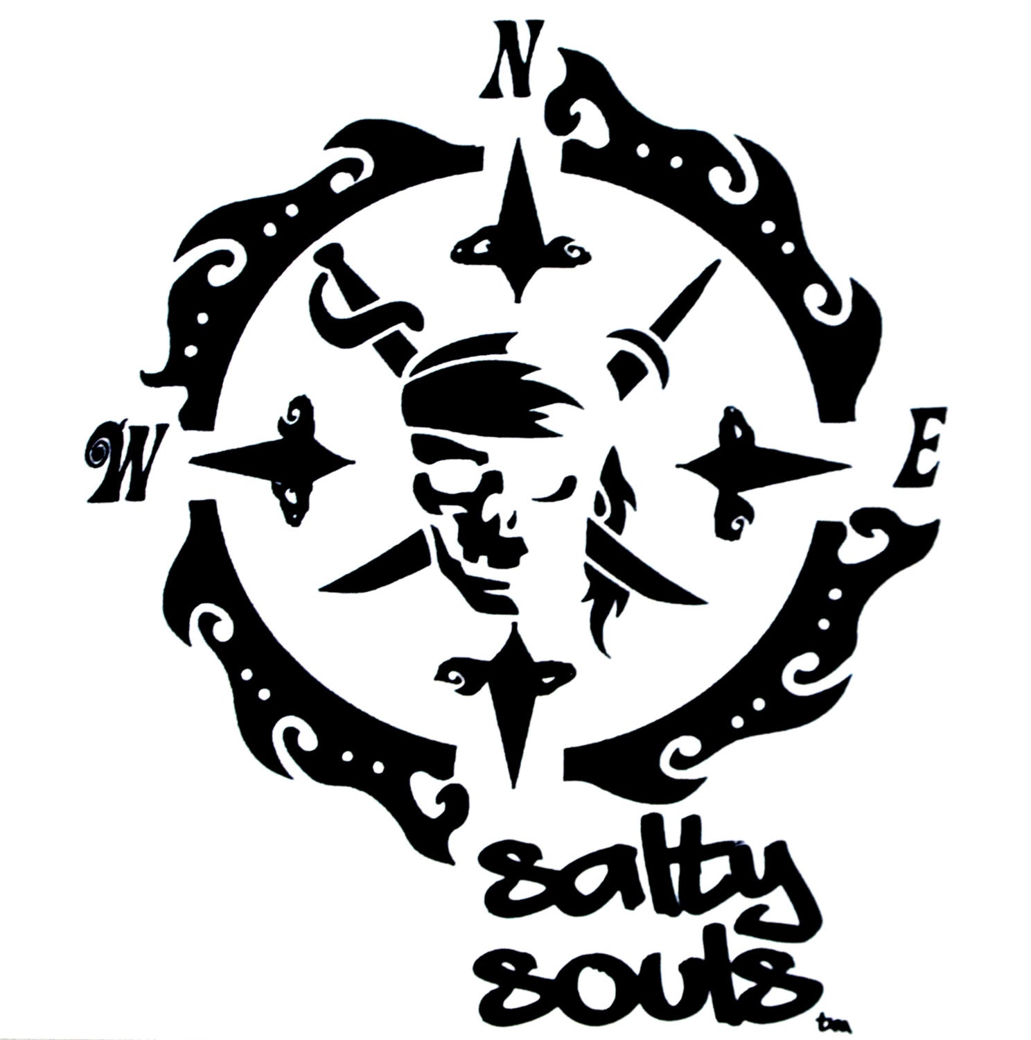 Salty Souls Pirate Skull & Compass Logo Sticker Decal Beach Fishing ...