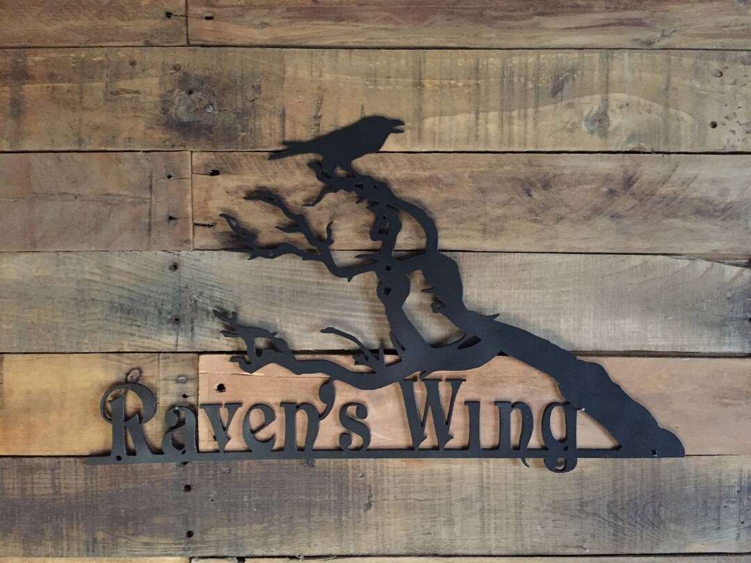 Raven's Wing House Sign - Outdoor Metal Art - Ravens Sign - Raven ...