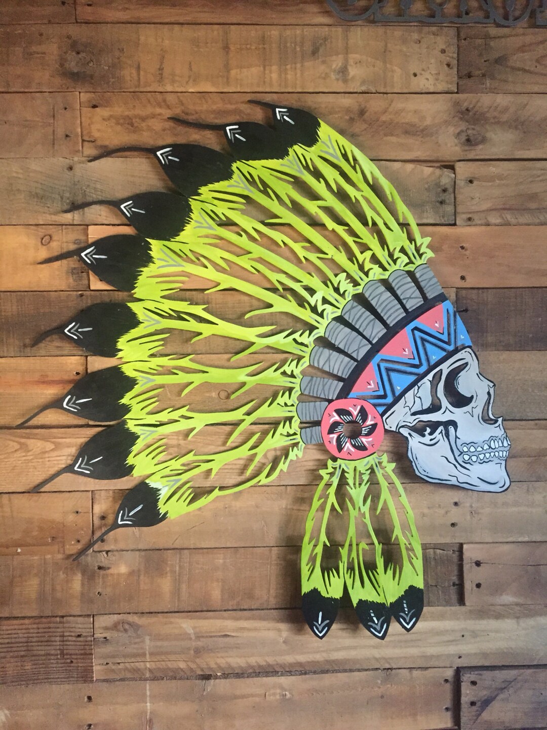 Chief Headdress - Tribal - Bohemian - Hand Painted - Lime Green and ...